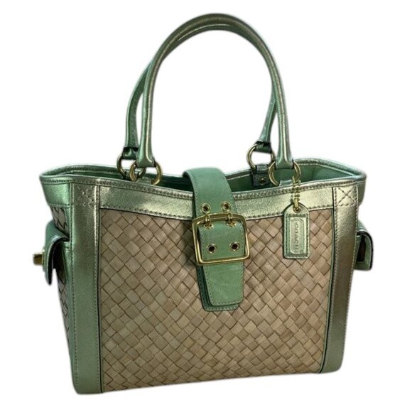 Coach | Bags | Coach Limited Edition Boxy Straw Tote Green | Poshmark